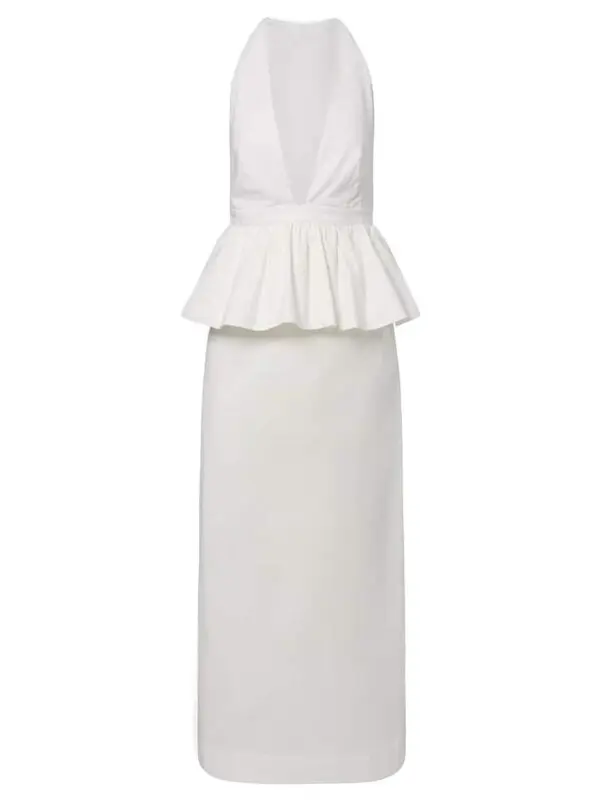 ADRIANA DEGREAS Cotton Maxi Peplum Dress - White