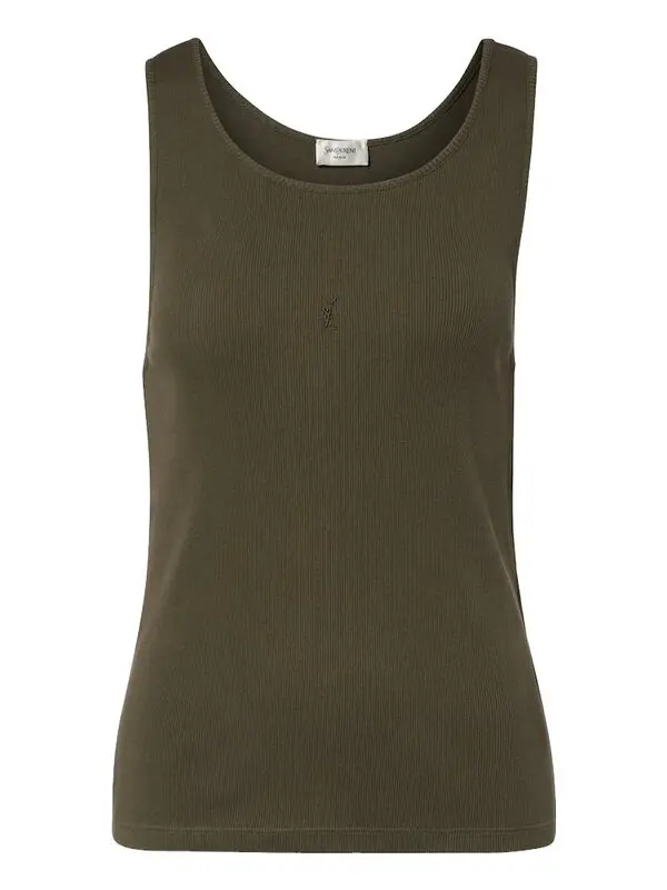 Saint Laurent Cassandre Cotton Jersey Tank Top - Green