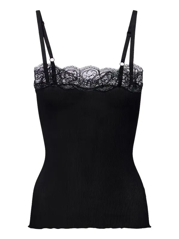 Saint Laurent Lace-trimmed Silk Jersey Tank Top - Black
