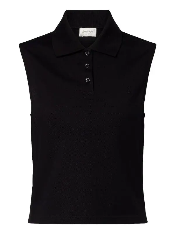 Saint Laurent Cassandre Cotton Piqué Top - Black
