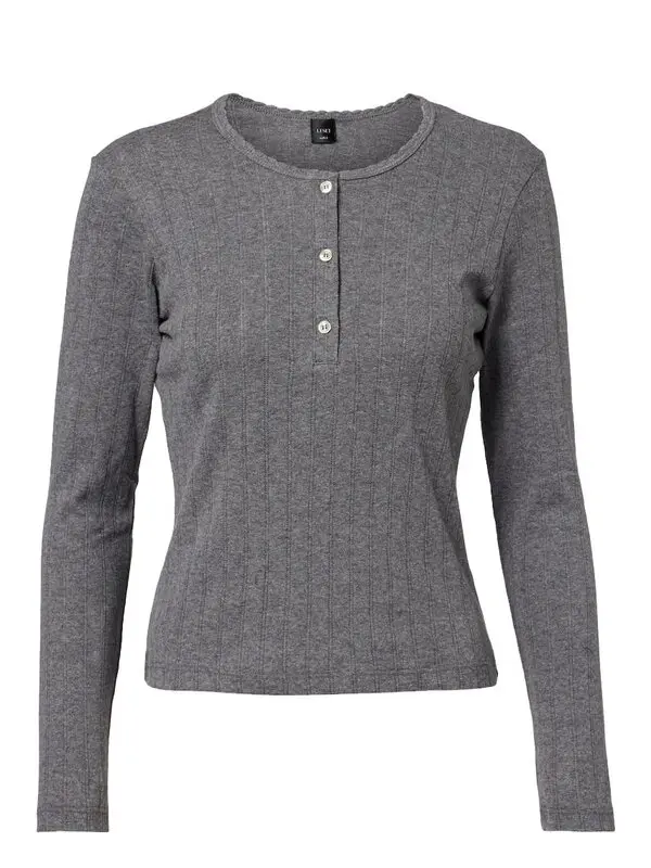 LESET Pointelle Cotton Henley Shirt - Grey