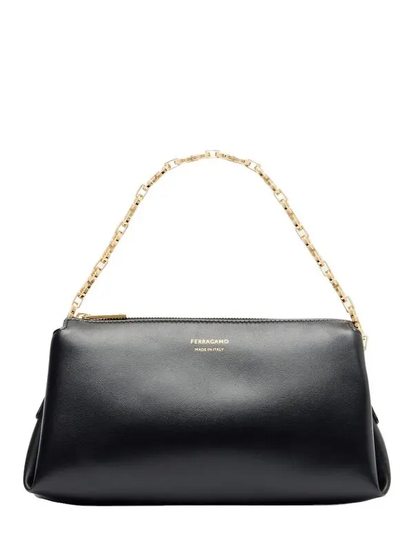 FERRAGAMO Gancini Mini Leather Shoulder Bag - Black