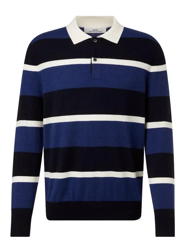 Arch4 Striped Cashmere Polo Sweater - Blue