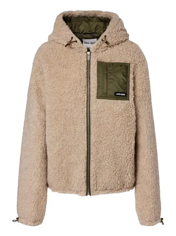 Miu Miu Wool-blend Teddy Down Jacket - Beige
