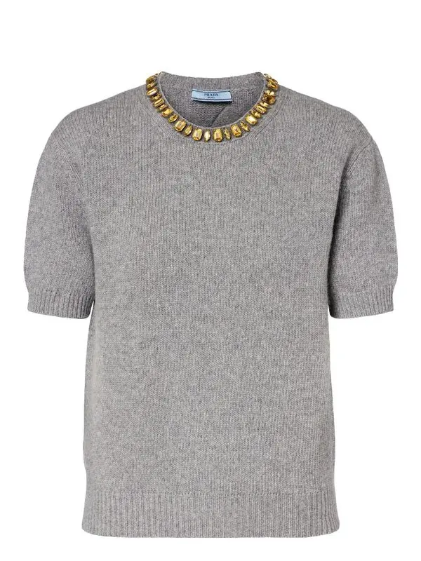 Prada Embellished Wool And Cashmere Sweater - Grey
