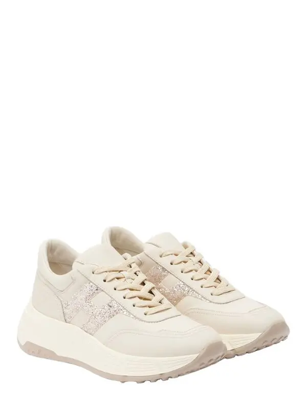 Hogan H669 Glitter Leather Sneakers - Beige
