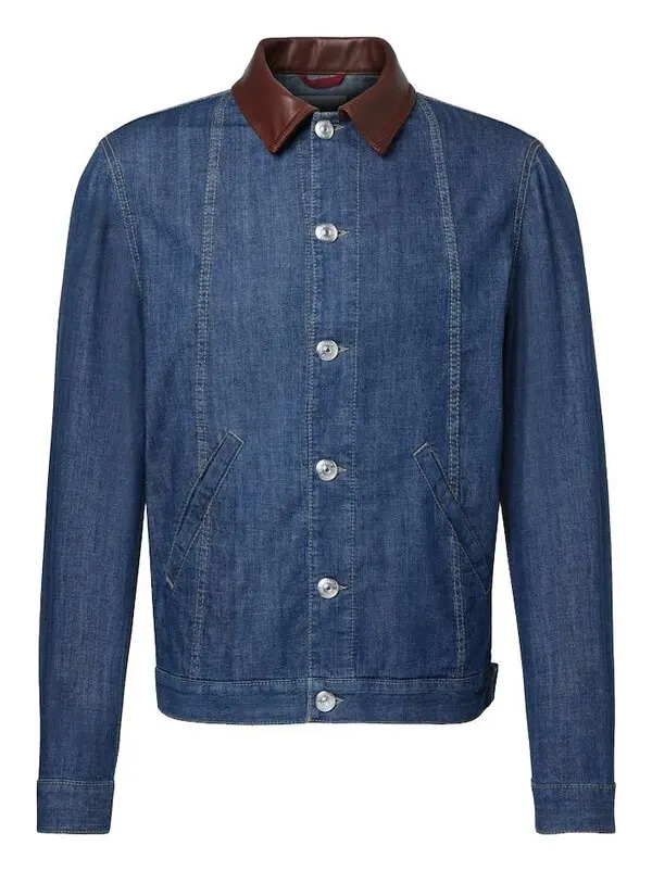 Brunello Cucinelli Leather-trimmed Denim Jacket - Blue