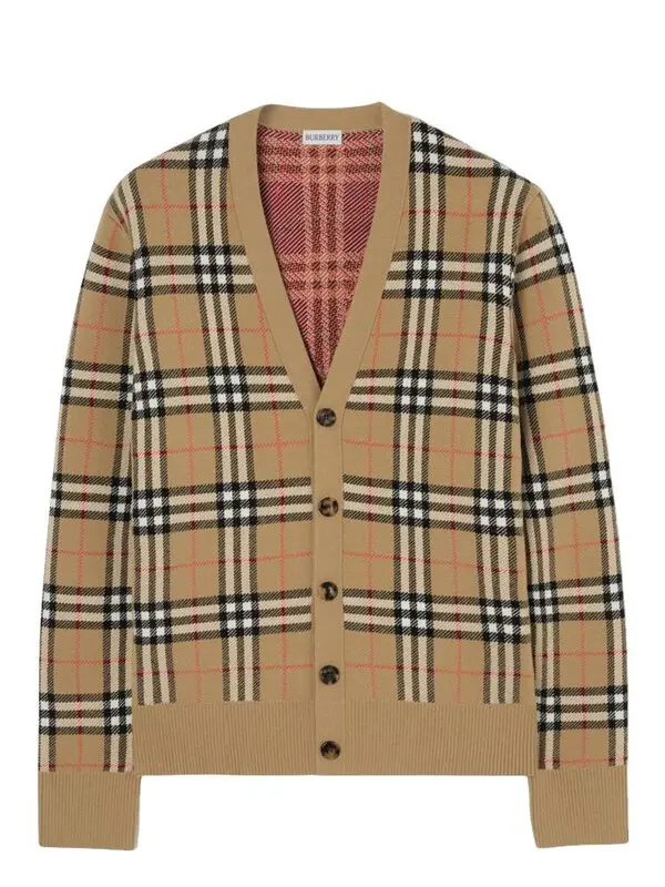 Burberry Check Cotton Wool Jacquard-knit Cardigan - Sand Beige