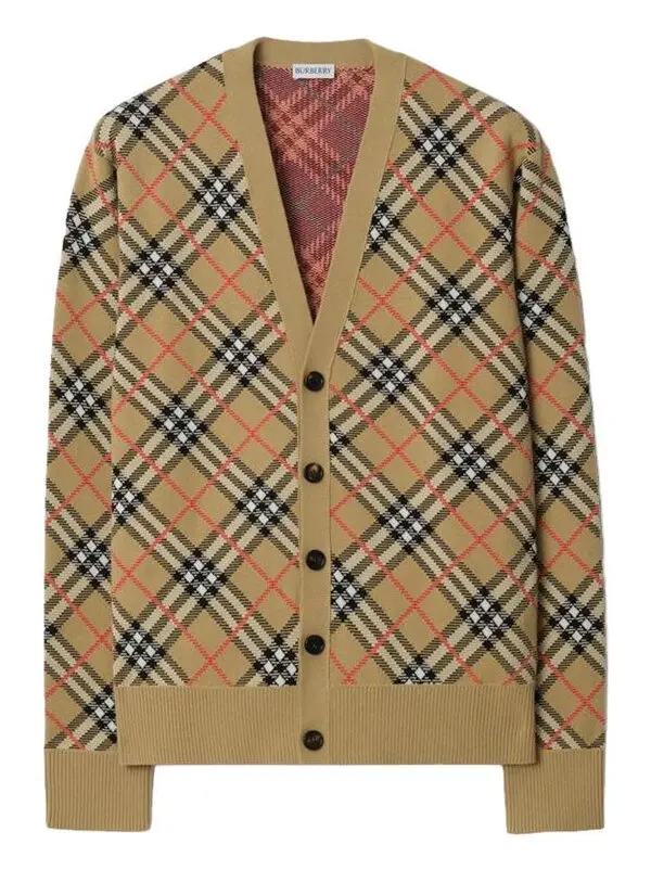 Burberry Check Cotton Wool Jacquard-knit Cardigan - Sand Beige