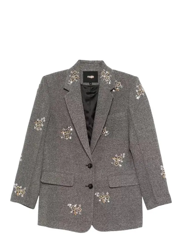 Maje Floral-embroidered Blazer - Grey