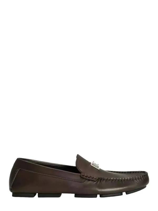 Dolce & Gabbana Logo-plaque Leather Loafers - Brown