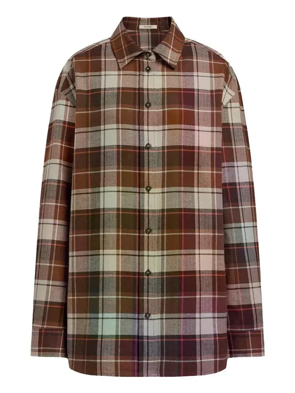 12 STOREEZ Checked Button-down Shirt - Brown