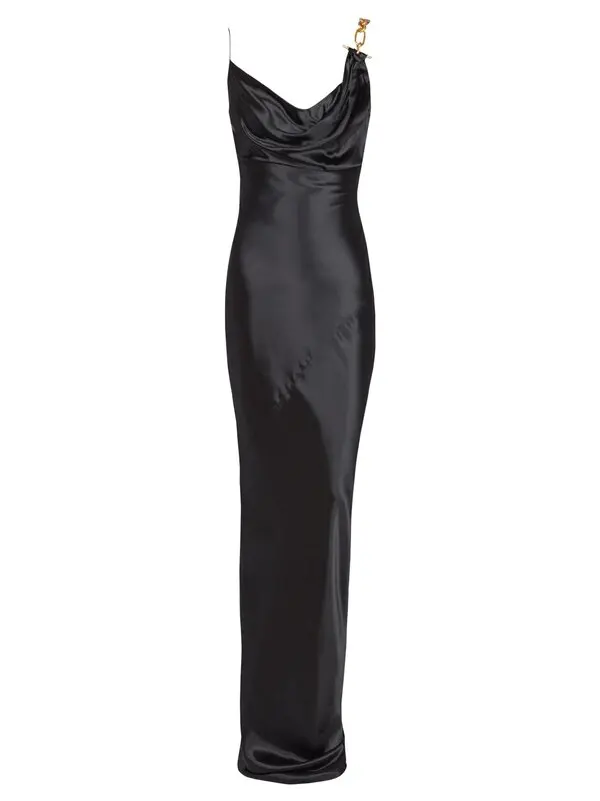 Balmain Satin Chain Strap Gown - Black