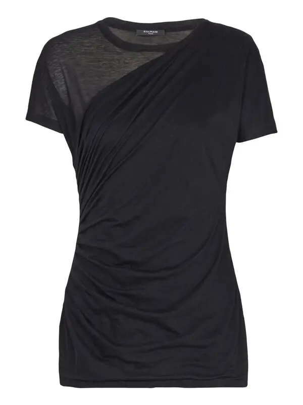 Balmain Cotton Draped T-shirt - Black