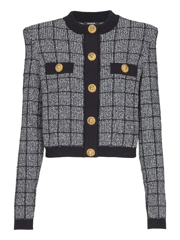 Balmain Tweed Check Cardigan - Black