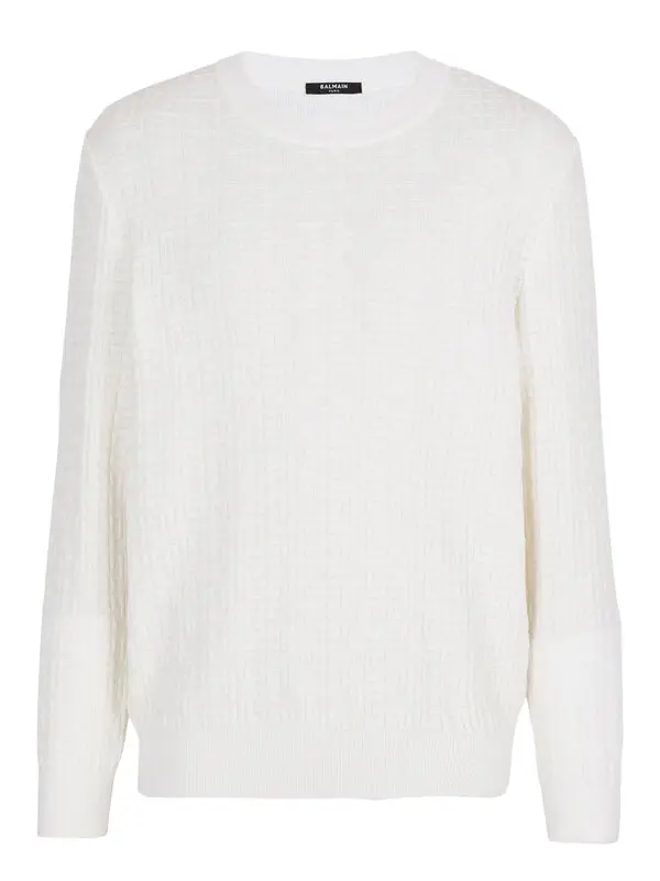 Balmain Monogram Wool-linen Blend Sweater - White