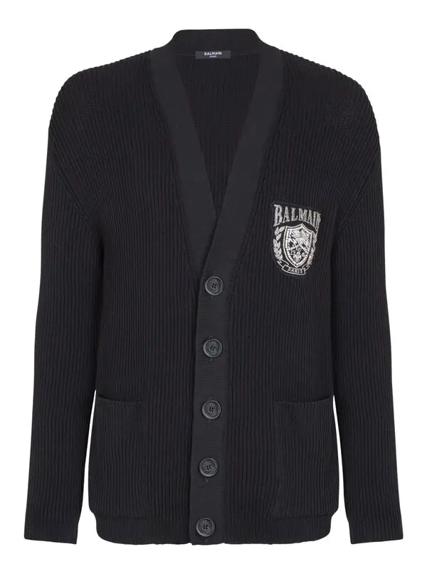 Balmain Cotton-blend Crest Cardigan - Black