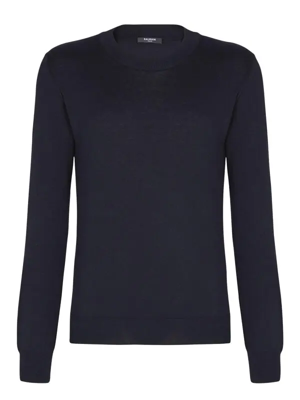 Balmain Silk-cotton Monogram Sweater - Navy