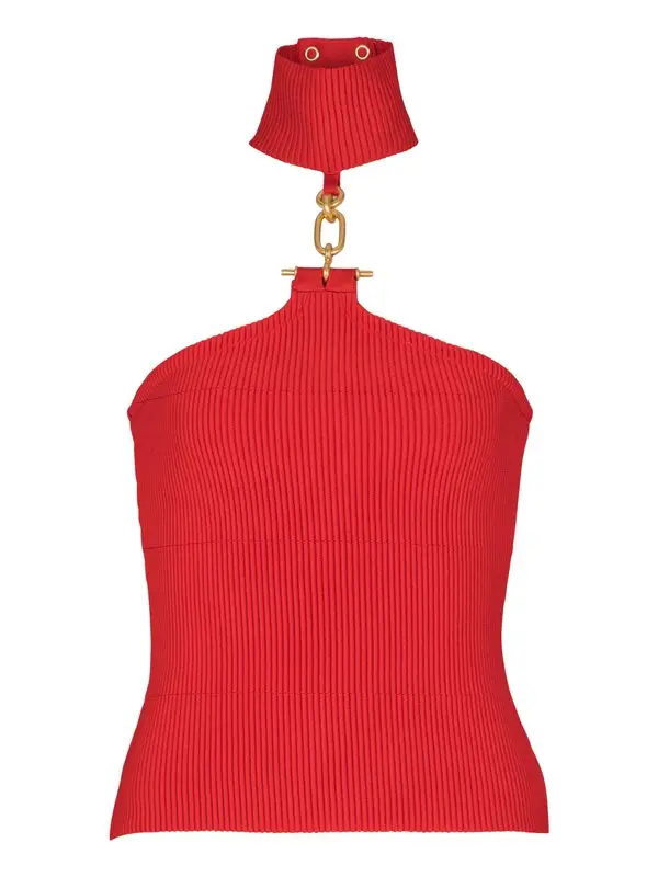 Balmain Rib-knit Chain-detail Halterneck Top - Red