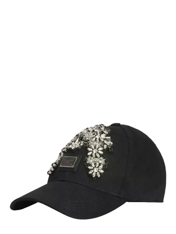 Dolce & Gabbana Floral Appliqué Plaque Cap - Black