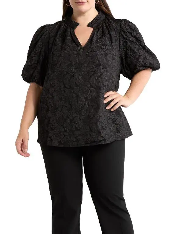 SUGARLIPS Arielle Jacquard Puff Sleeve Top - Black