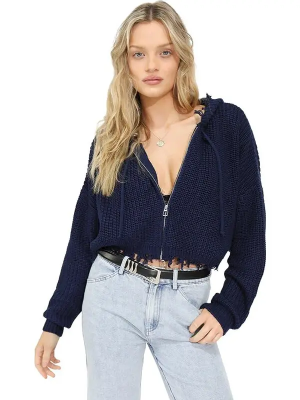 BELLE & BLOOM Another Love Fringe Zip Knit - Blue