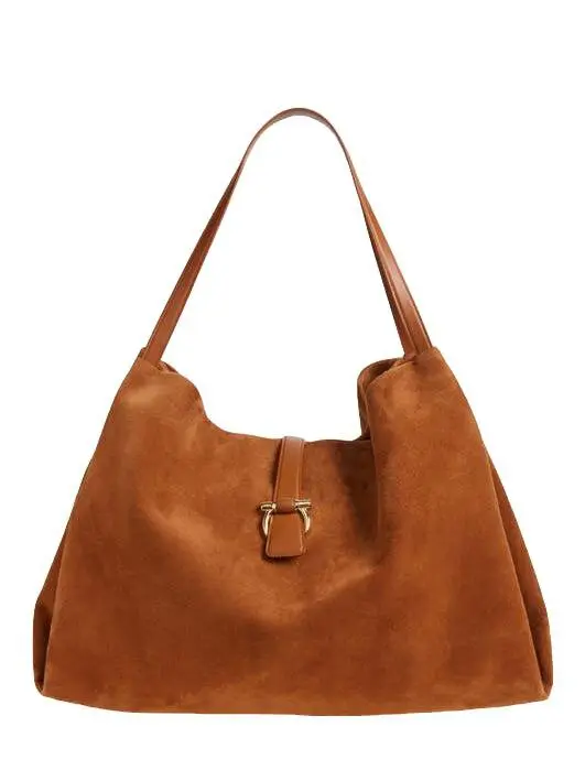 FERRAGAMO Large Lily Suede Tote - Natural Resort