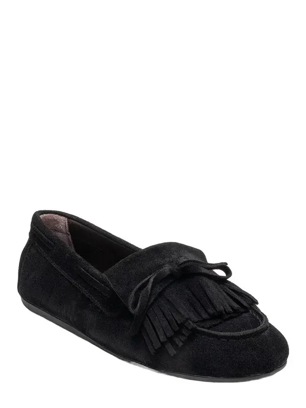 FOREVER & ALWAYS SHOES Leather Tassel Loafer - Black Suede Leather