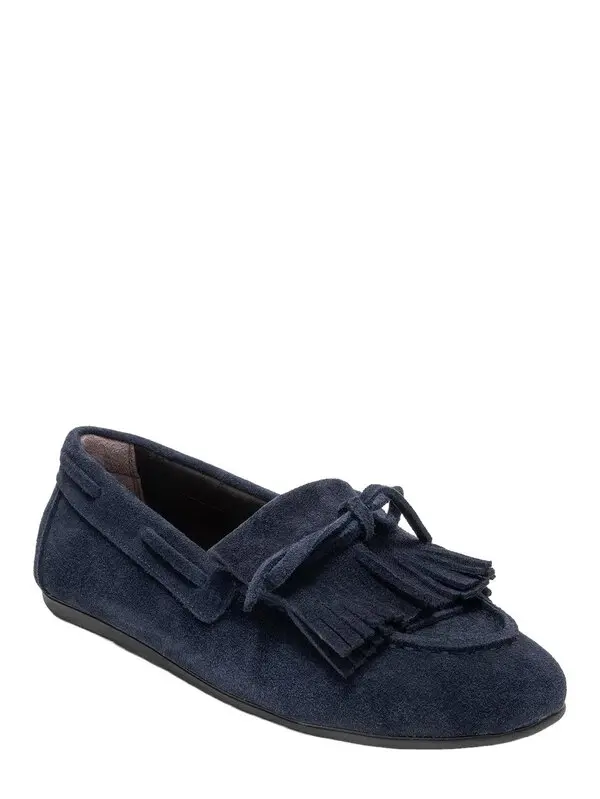 FOREVER & ALWAYS SHOES Leather Tassel Loafer - Navy Suede Leather