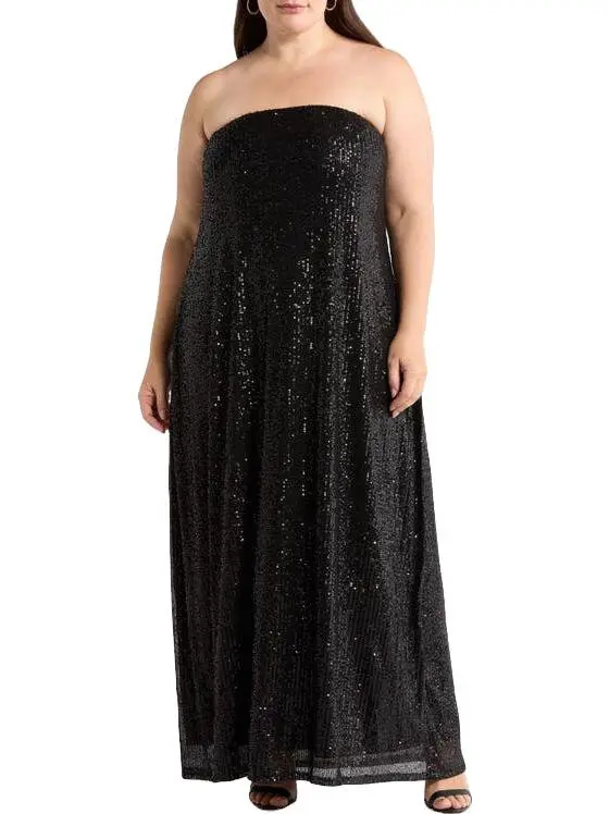 SUGARLIPS Strapless Sequin Maxi Dress - Black-silver