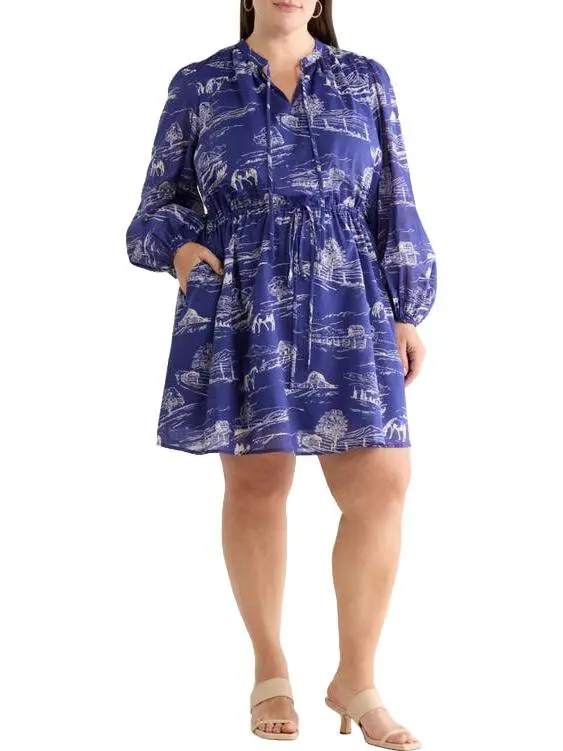 SUGARLIPS Avon Town Viany Long Sleeve Dress - Navy-cream