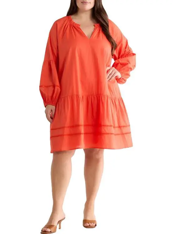 SUGARLIPS Ivonna Long Sleeve Cotton Shift Dress - Tomato Red