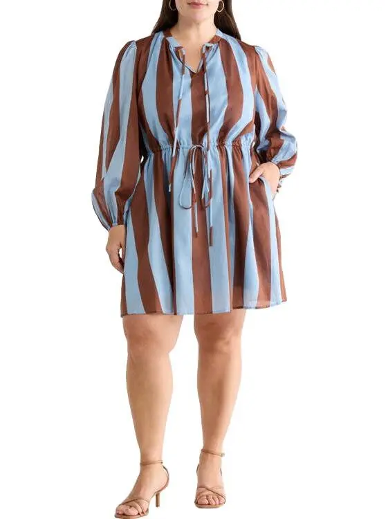 SUGARLIPS Evabelle Stripe Long Sleeve Shift Dress - Brown-blue