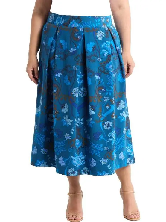 SUGARLIPS Palmate Pleated Midi Skirt - Teal-blue