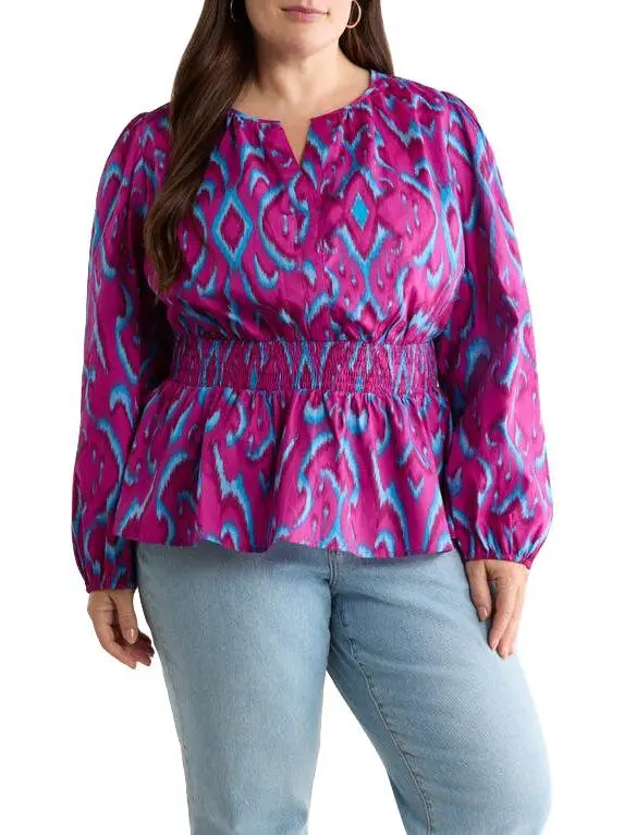 SUGARLIPS Ivani Mirana Smocked Waist Peplum Top - Magenta-blue