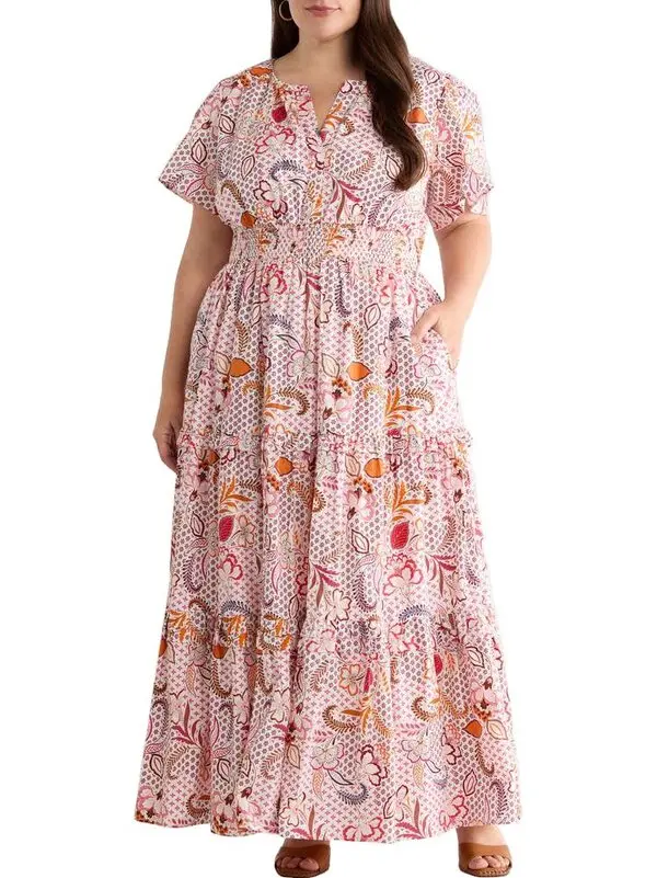 SUGARLIPS Hendry Floral Palmer Cotton Maxi Dress - Cream-mult
