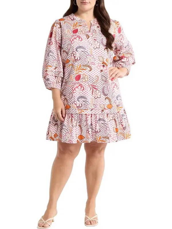 SUGARLIPS Floral Print Ruffle Hem Dress - Cream-mult
