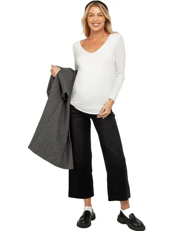 PINKBLUSH Raw Hem Cropped Wide Leg Maternity Jeans - Black
