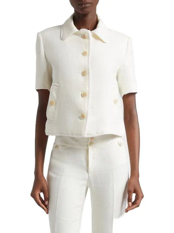 Etro Cropped Linen Jacket - Bianco Naturale