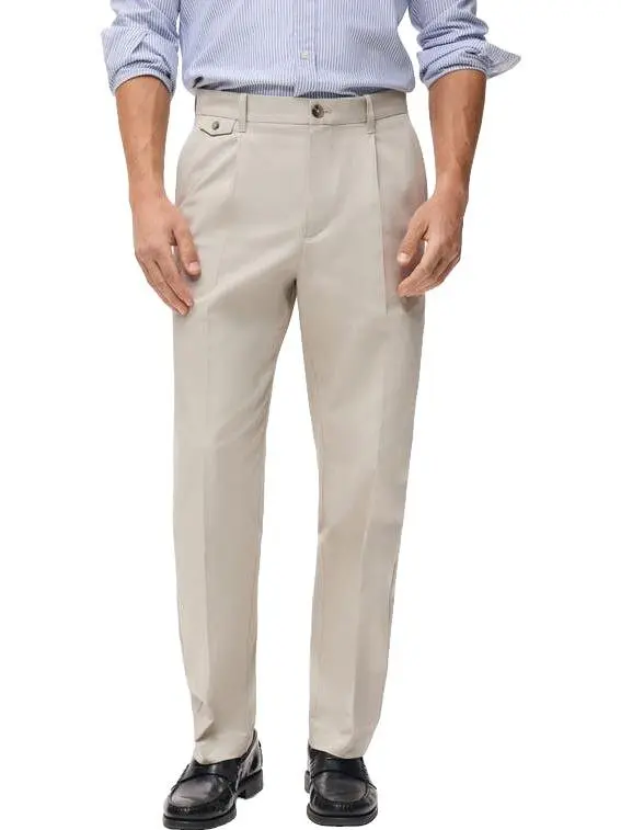 Mango Regular Fit Pleated Cotton Trousers - Sand