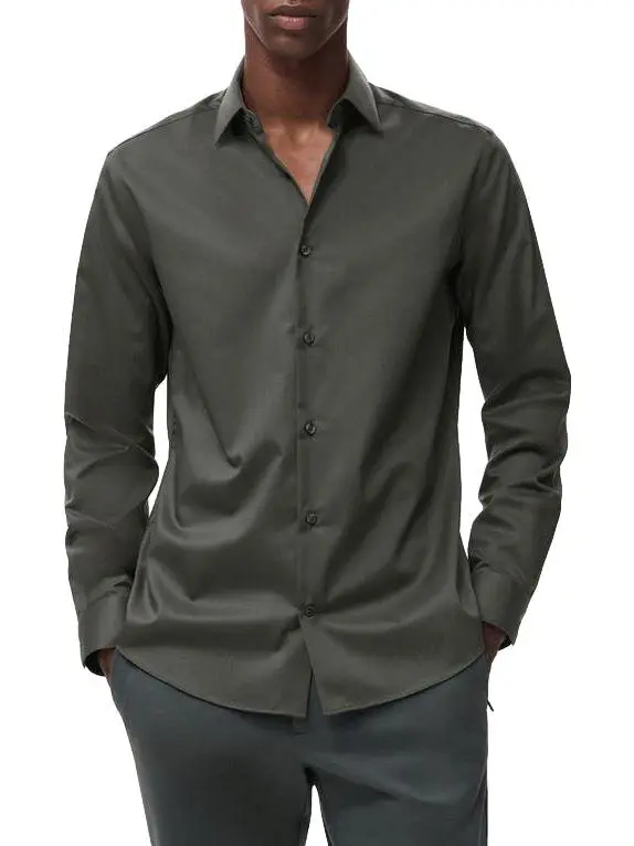 Mango Stretch Button-up Shirt - Khaki Green