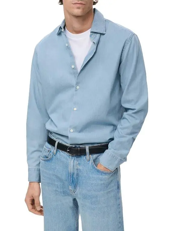 Mango Cotton Chambray Button-up Shirt - Light Blue