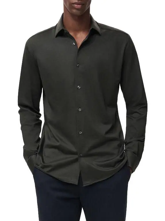 Mango Comfort Stretch Button-up Shirt - Dark Green
