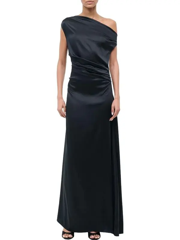 Staud Phare One-shoulder Stretch Silk Gown - Black