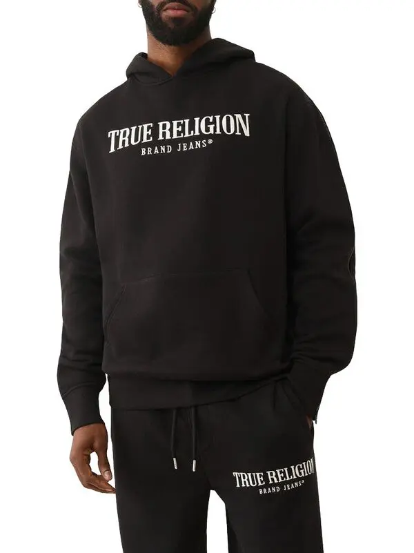 True Religion Hooded Fleece Zip Detail Sweatshirt - Jet Black