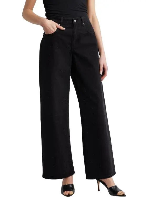 Mango Libra Embellished Wide Leg Jeans - Black Denim