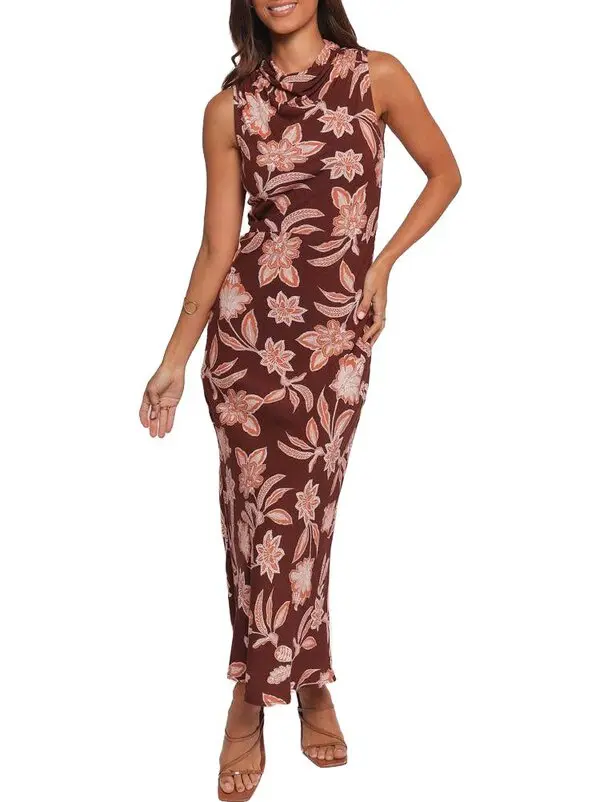 PETAL & PUP Wheeler Floral Midi Dress - Brown/orange Floral