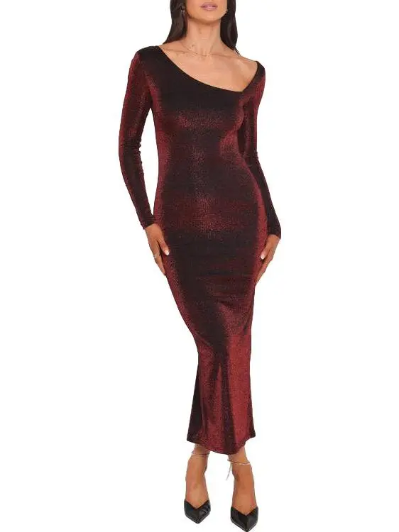 PETAL & PUP Body-con Midi Metallic Dress - Burgundy