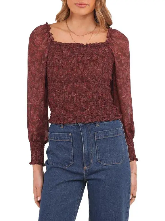 PETAL & PUP Alberta Shirred Crop Top - Burgundy Paisley