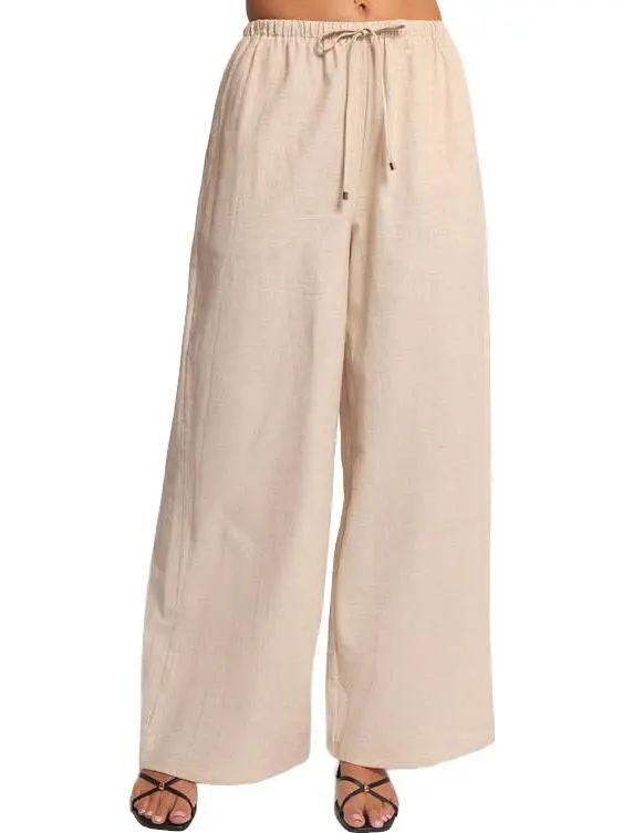PETAL & PUP Trula Linen & Cotton Wide Leg Pants - Oatmeal